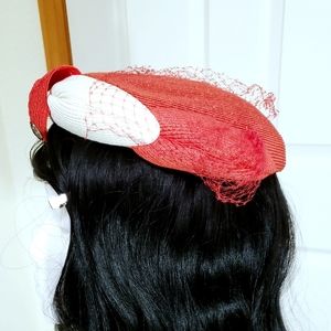 Vintage | Accessories | 94s White Red Turban Style Calot Half Hat Vtg ...